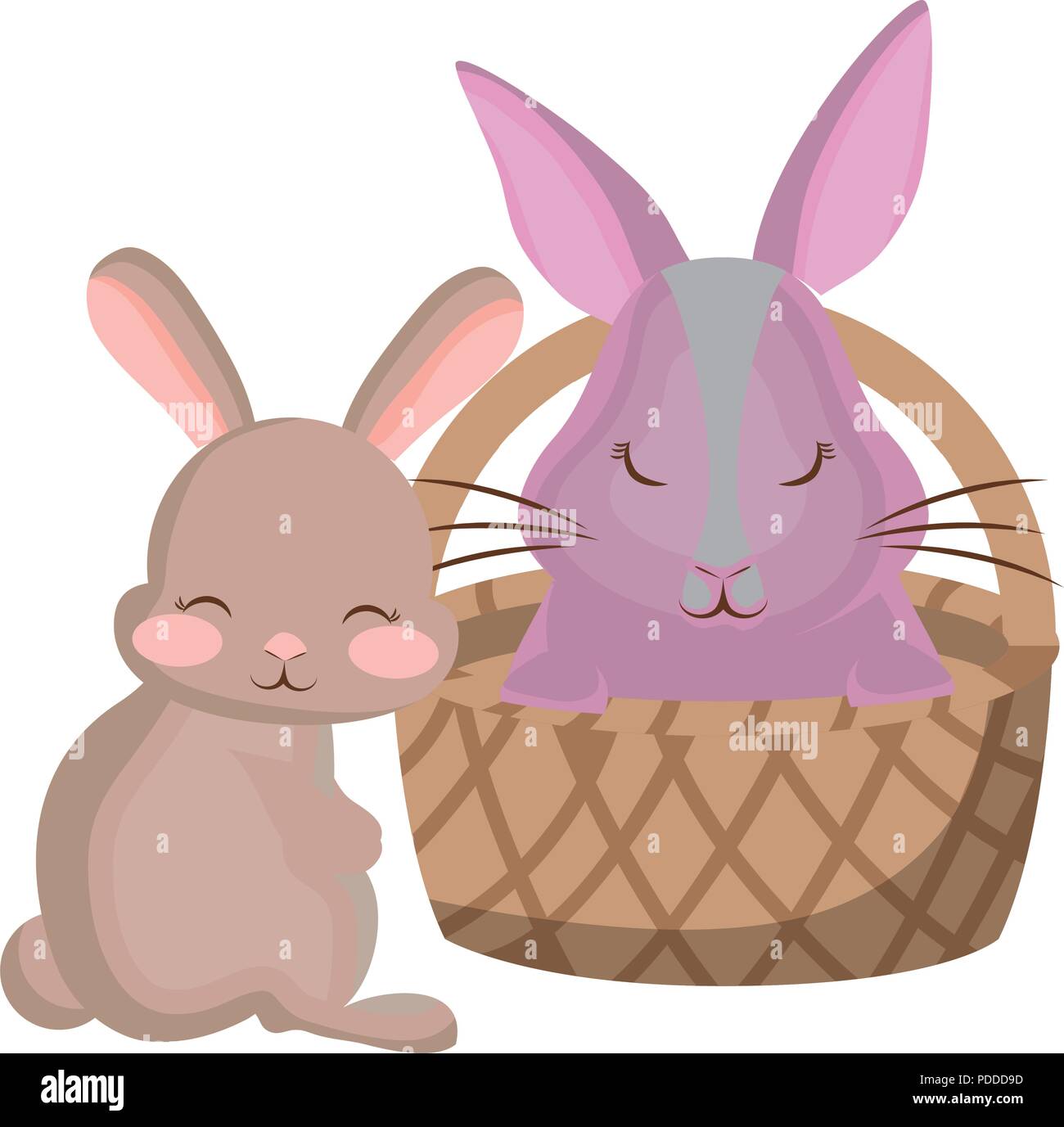 happy easter design with basket with cute bunny over white background ...