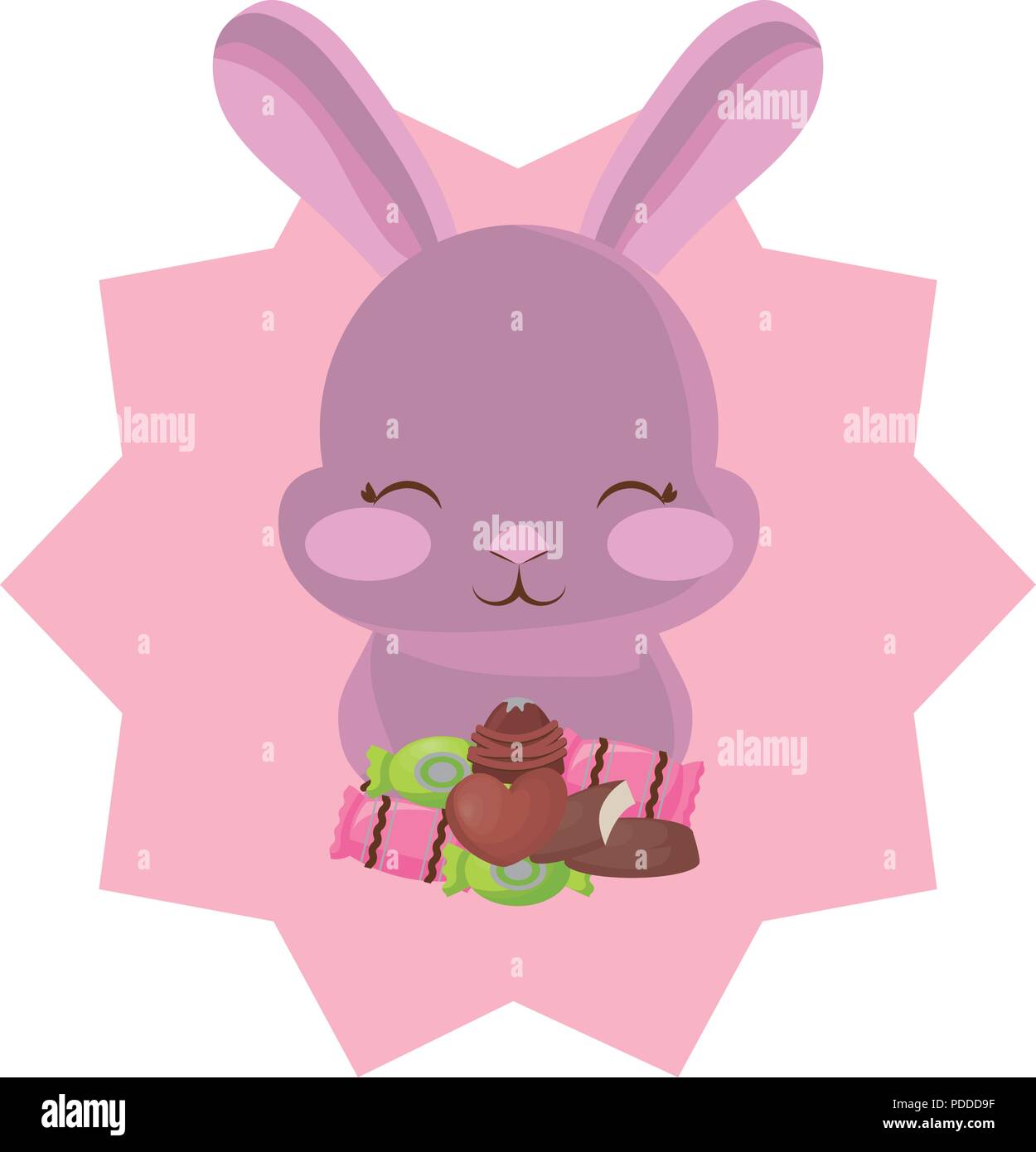 cute rabbit and candies over white background, vector illustration ...