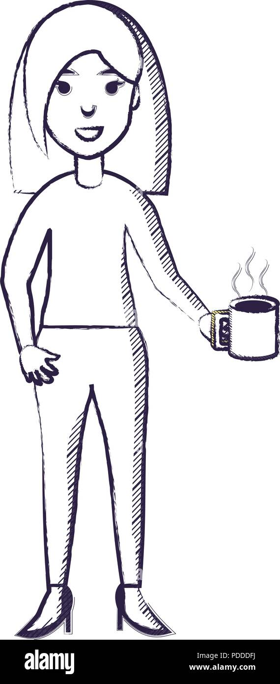 cartoon woman with a coffee mug over white background, vector ...