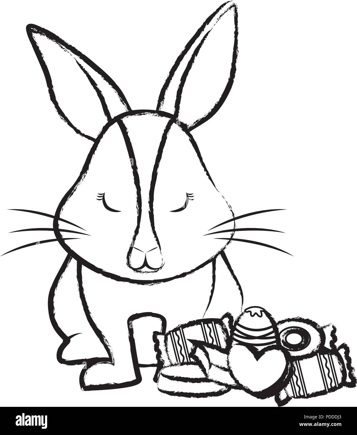 cute rabbits with candies over white background, vector illustration ...