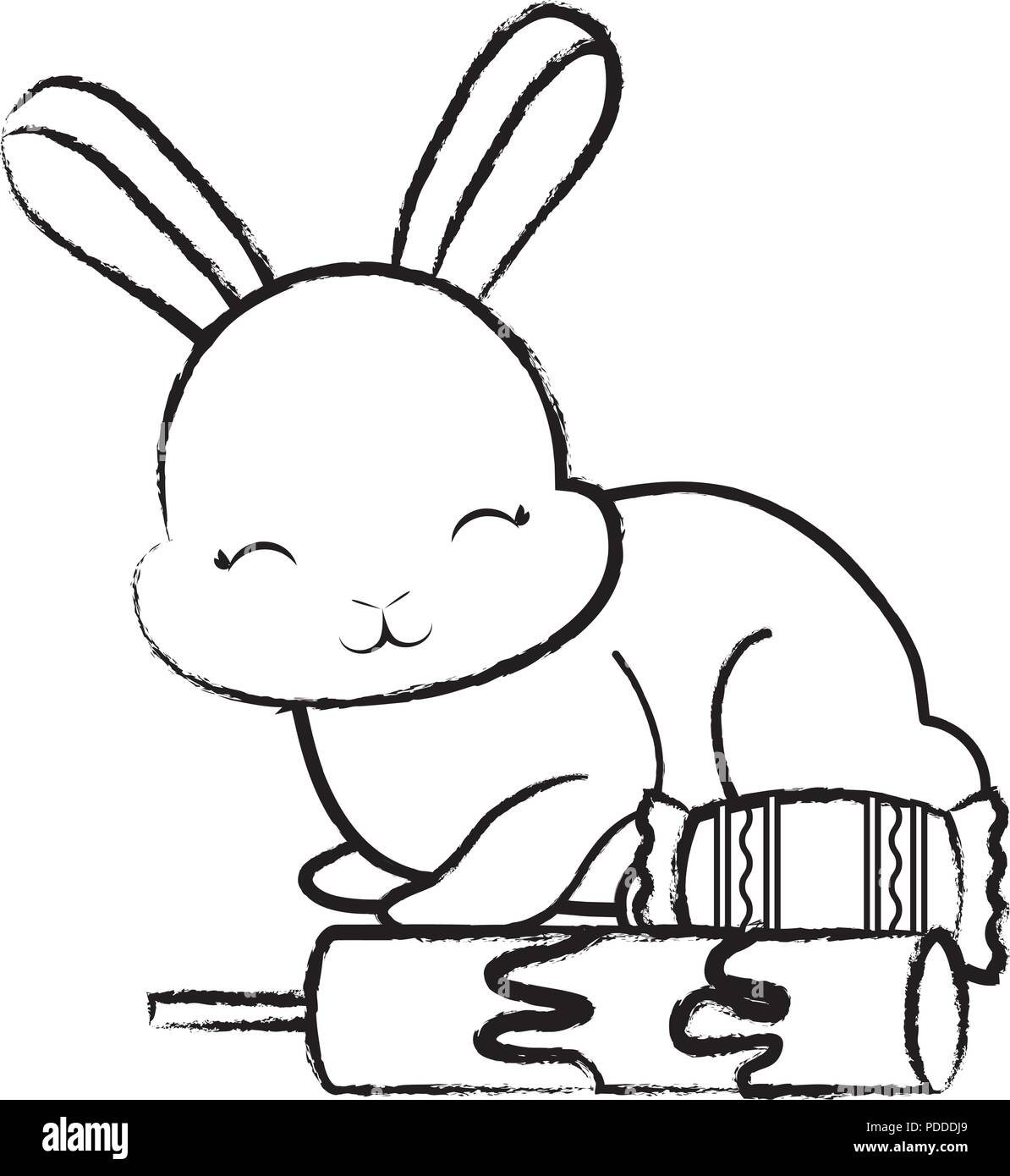 cute rabbits with candies over white background, vector illustration ...