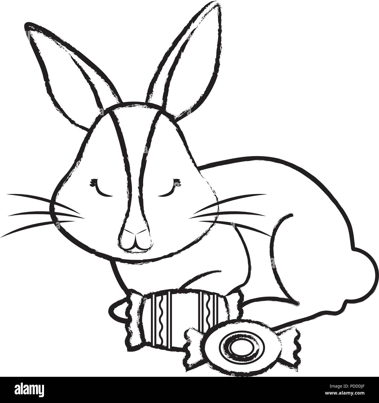 cute rabbit and candies over white background, vector illustration ...
