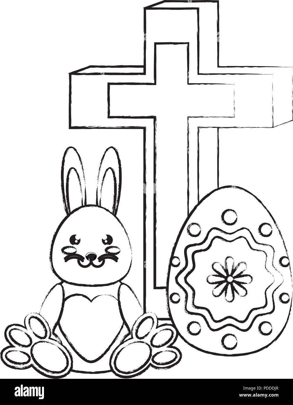 happy easter design with religious cross with cute bunny and easter ...