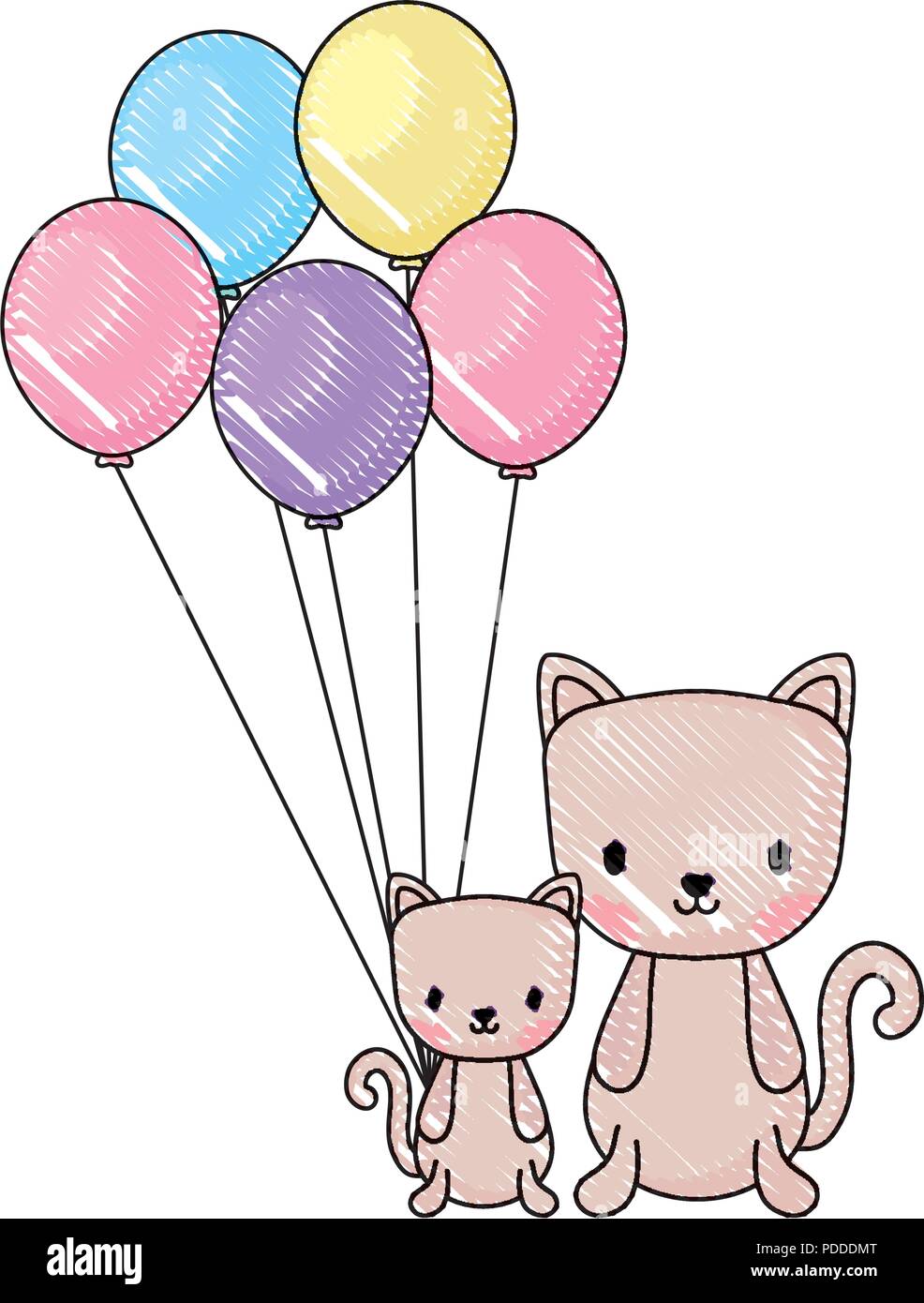 cute cats and balloons over white background, vector illustration Stock ...