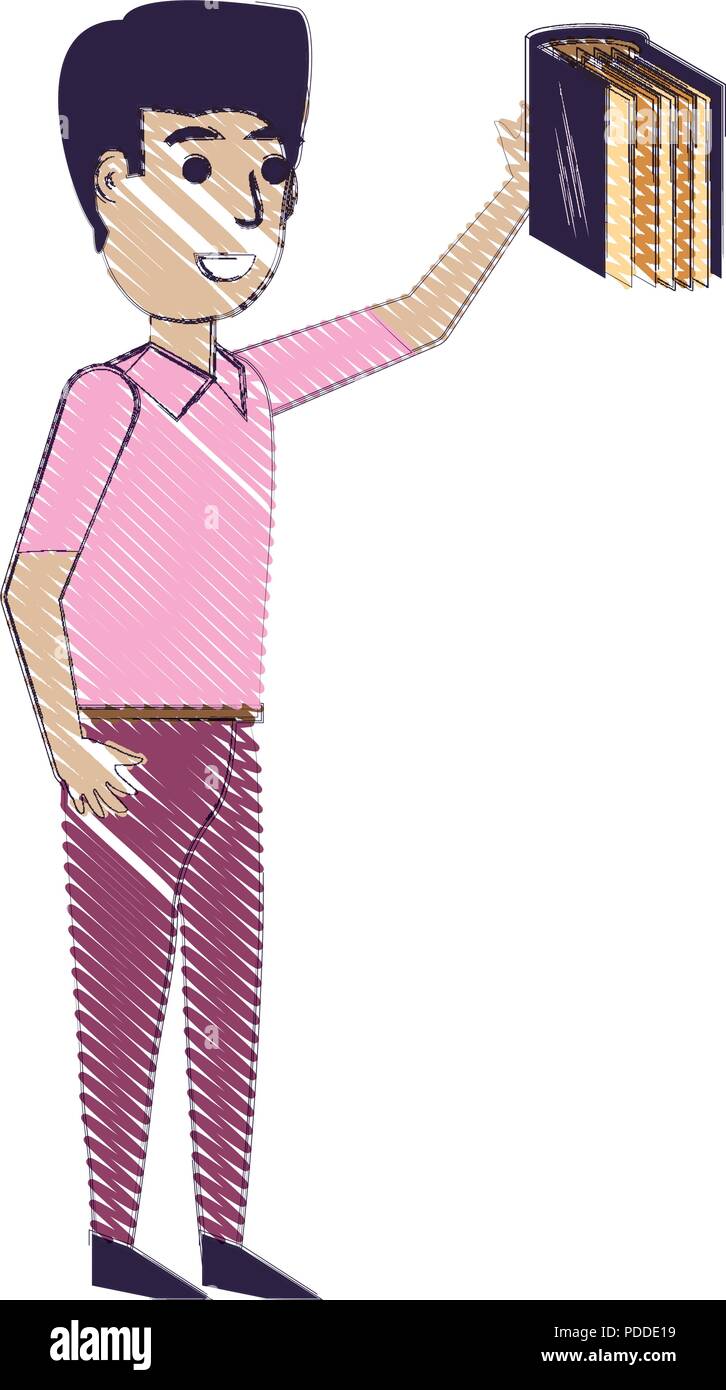 cartoon man holding a book over white background, vector illustration ...