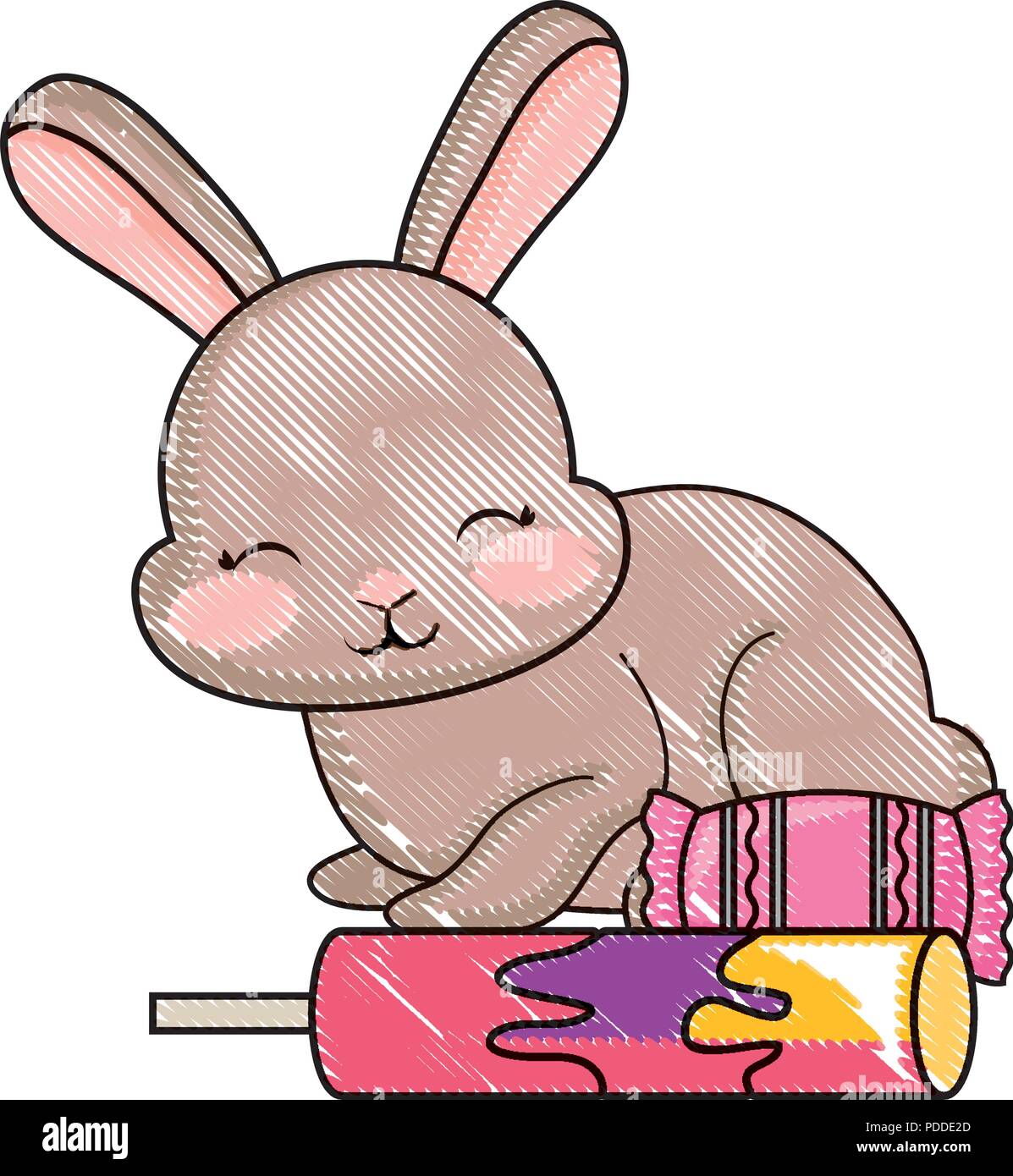 cute rabbits with candies over white background, vector illustration ...
