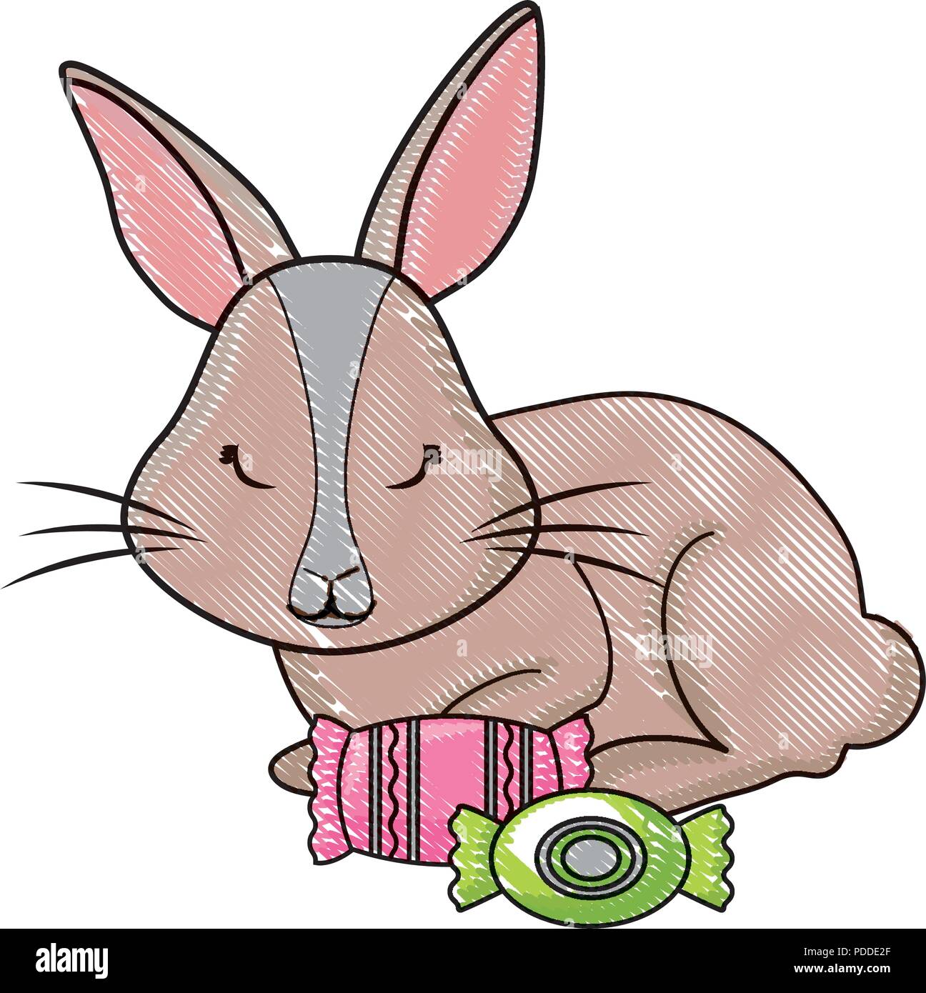 cute rabbit and candies over white background, vector illustration ...