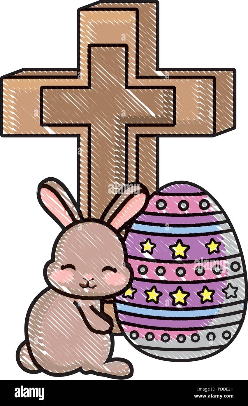 happy easter design with religious cross with cute bunny and easter ...