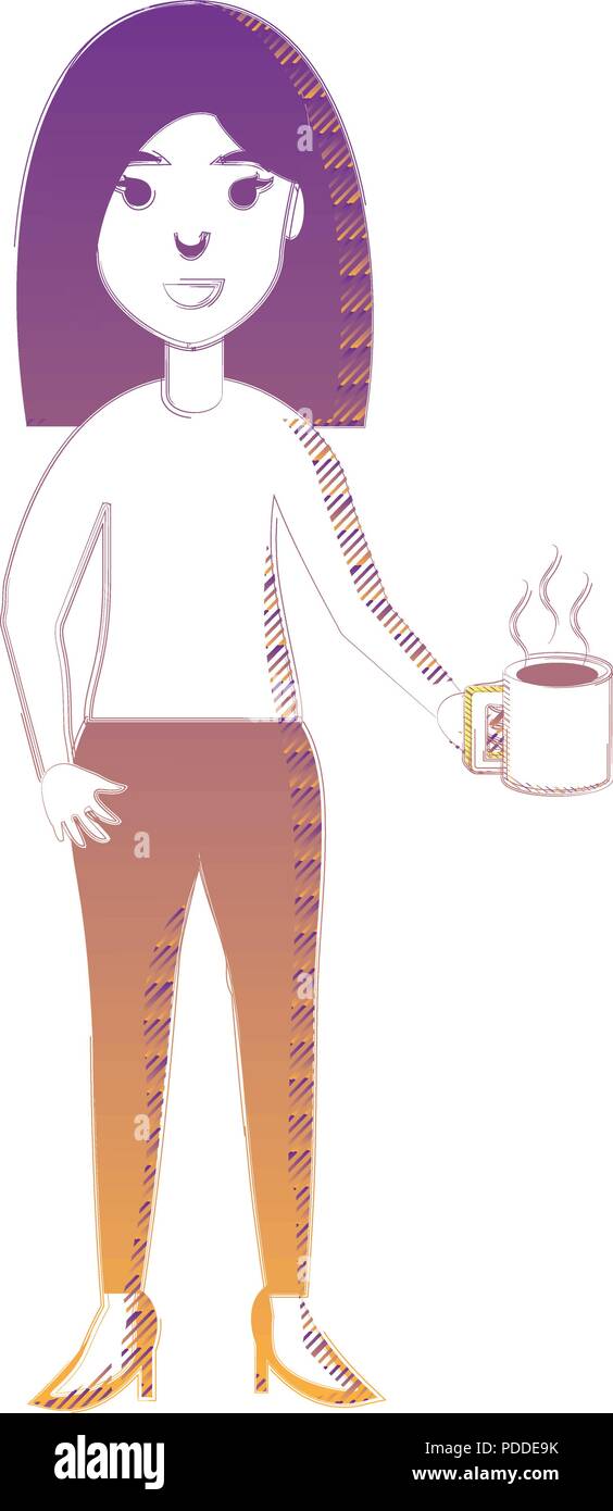cartoon woman with a coffee mug over white background, vector ...