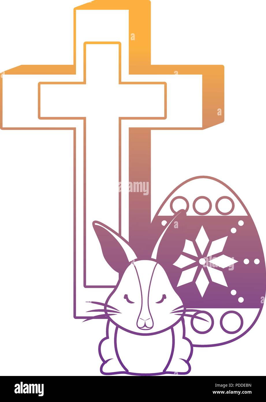 Christian cross with easter egg and cute bunny over white background ...