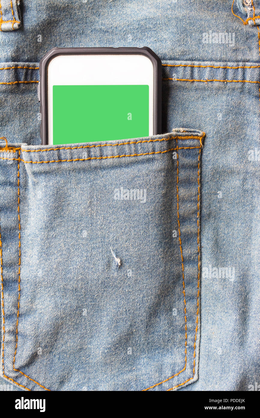 jeans and mobile phone green screen. Phone in your pocket jeans Stock ...