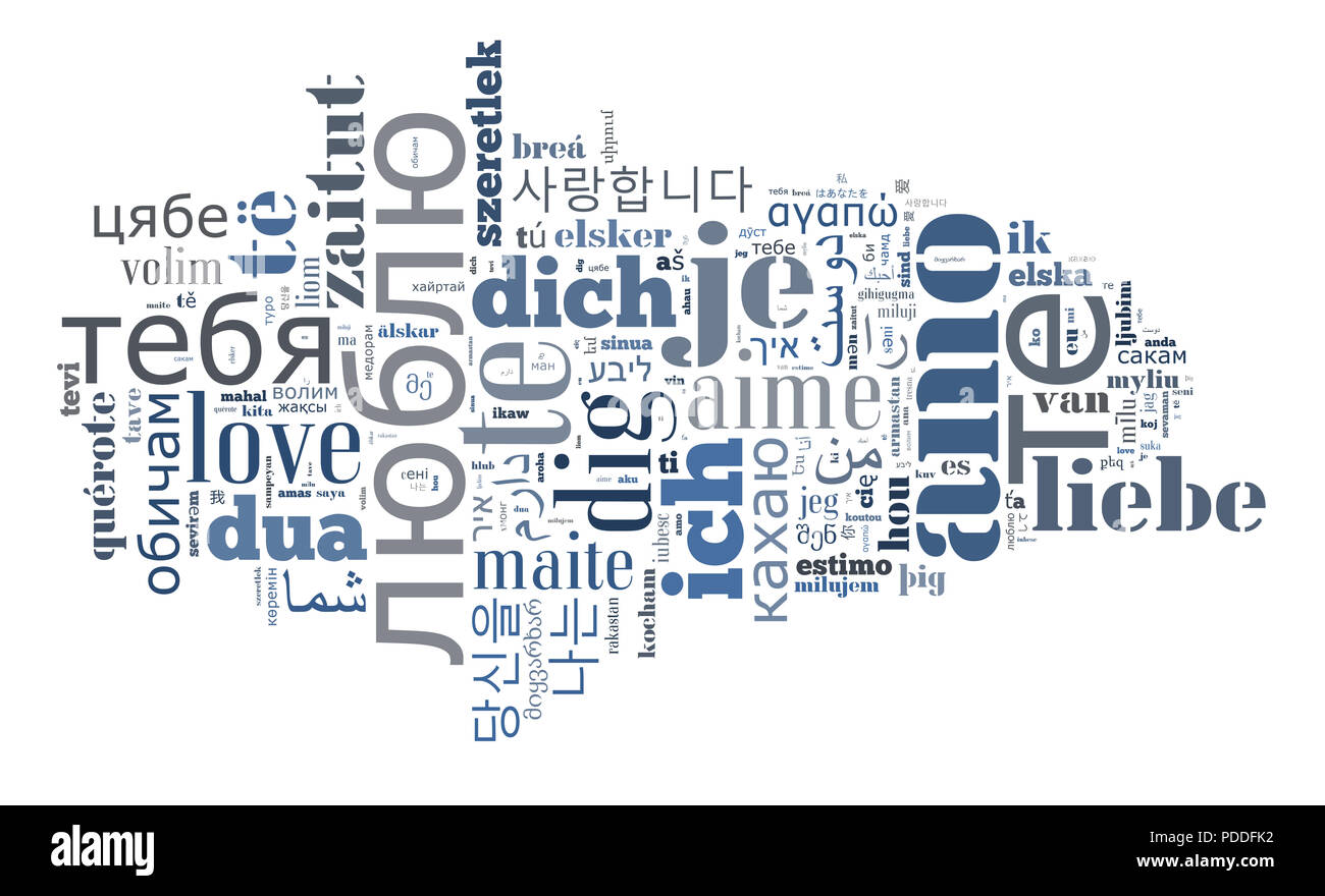 Love and valentine concept wordcloud, text love in different languages ...