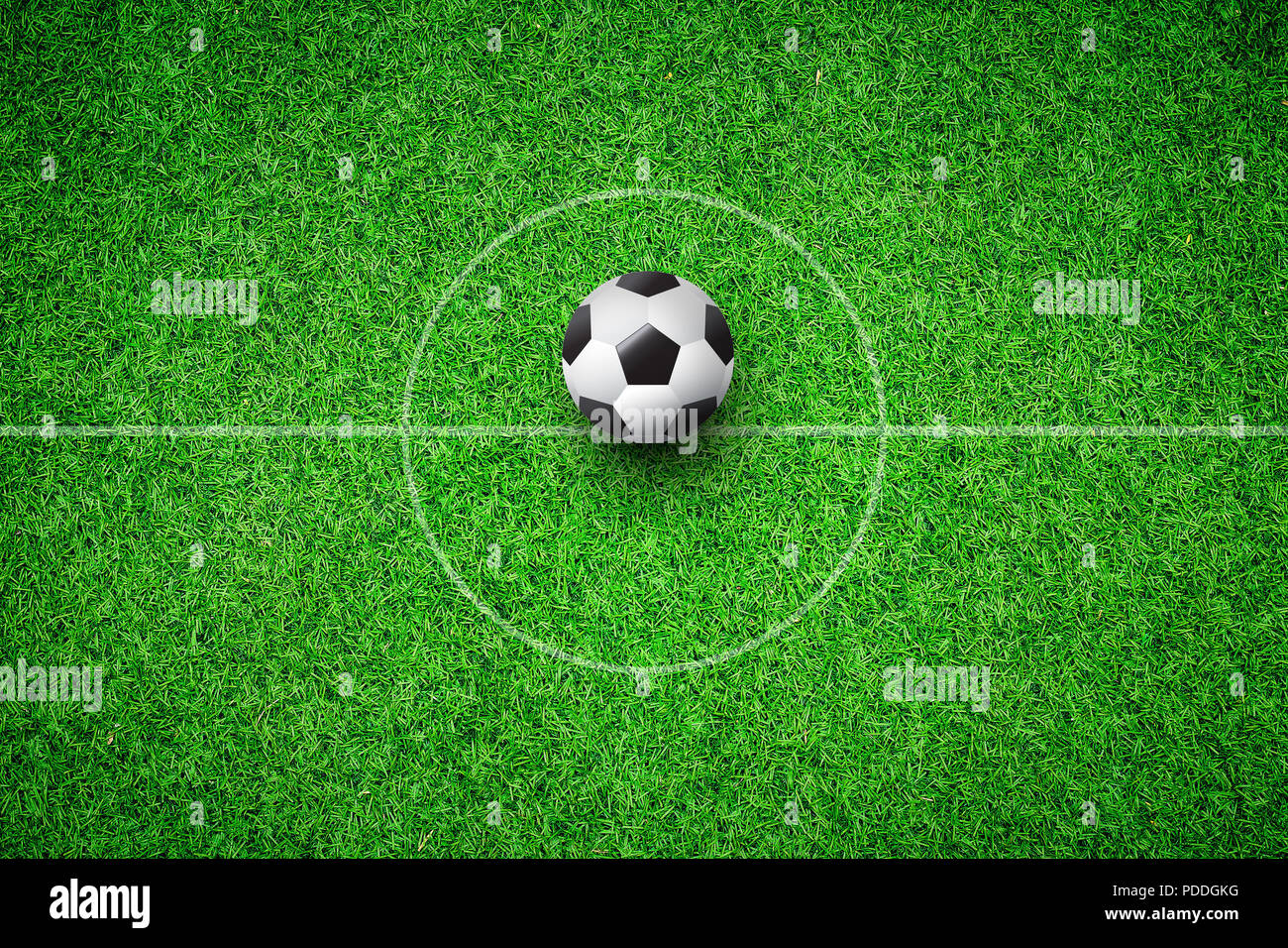 soccer field center and ball top view background Stock Photo - Alamy