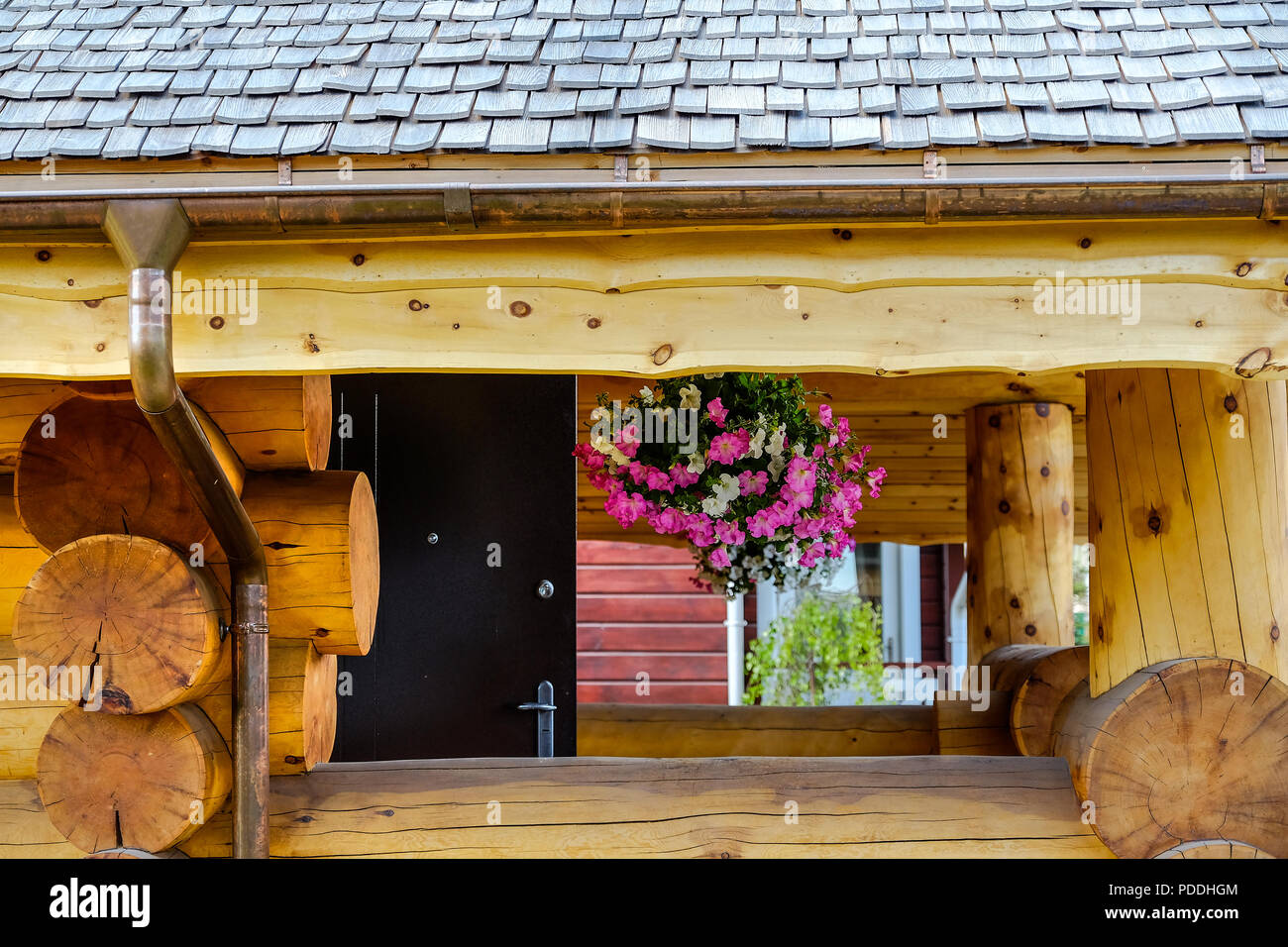Natural wooden tiles made of larch. Shingles, shingles, shingles ...