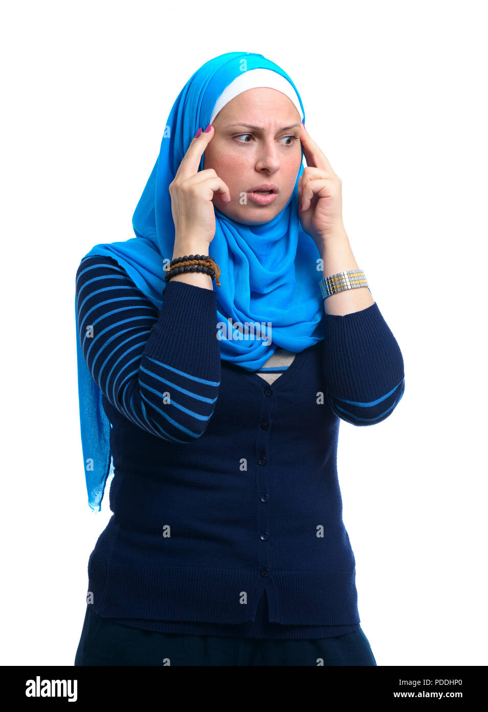 Beautiful Modern Muslim Woman Expressing Worry Isolated on White ...