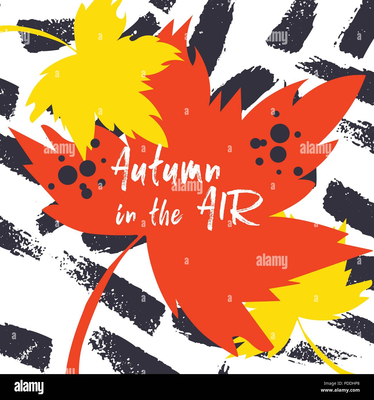 Vector illustration, autumn leaves with text on a hand drawn background ...