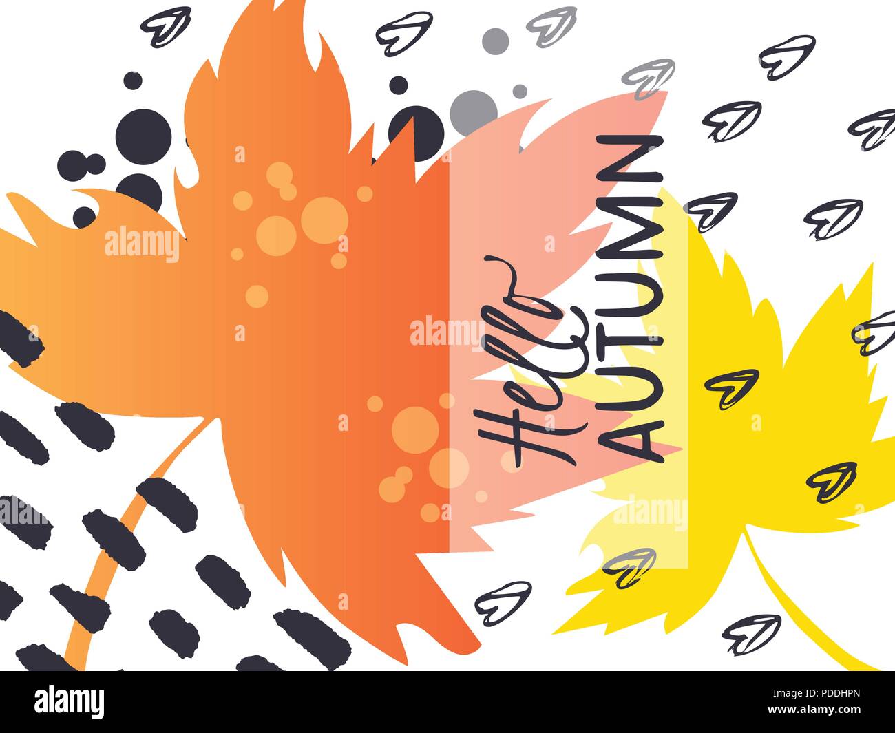 Vector illustration, autumn leaves with text on a hand drawn background ...