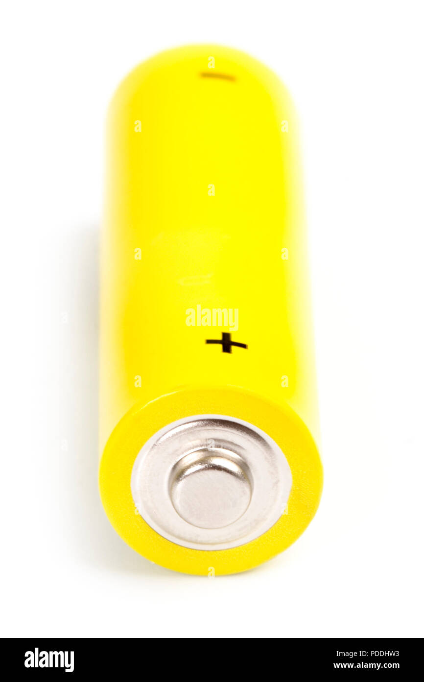 yellow alkaline battery isolated on white background Stock Photo - Alamy