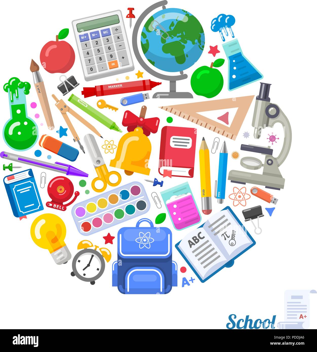 Round formed banner of school objects for design. Nice combination of ...
