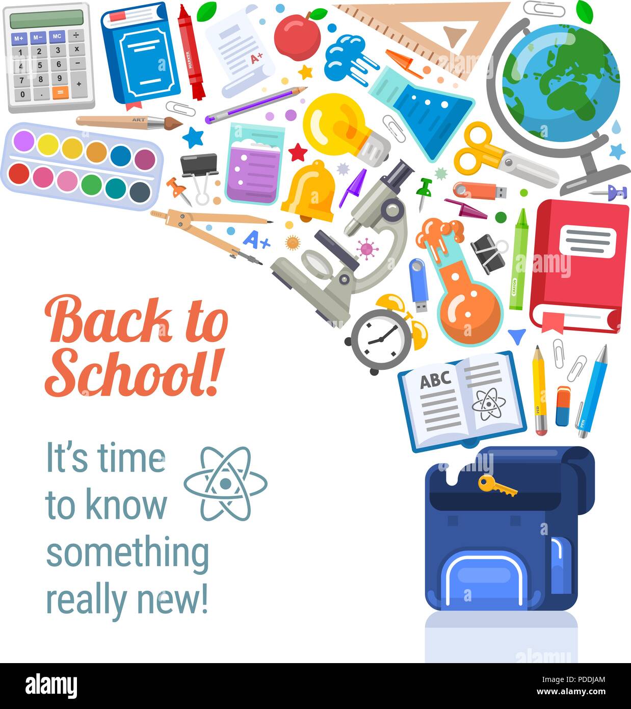 Back to school placard with flying objects. Ready to use combination of ...