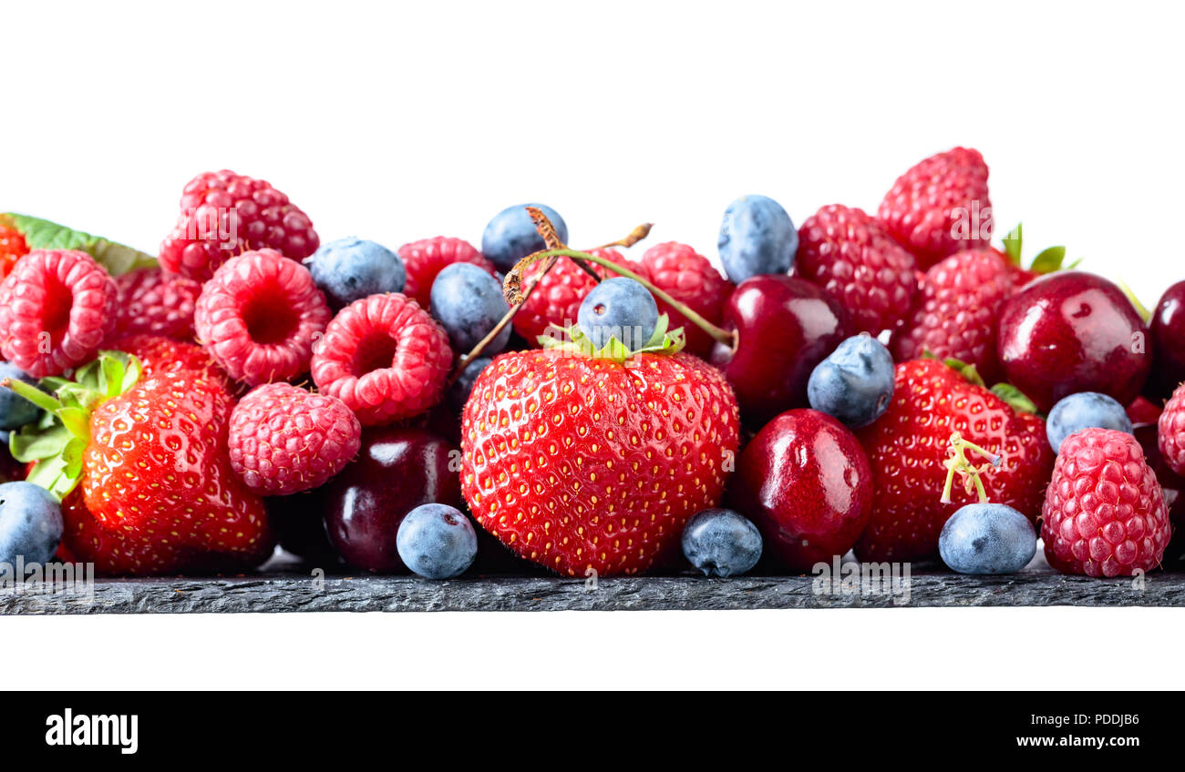Berries closeup colorful assorted mix of strawberry, blueberry ...