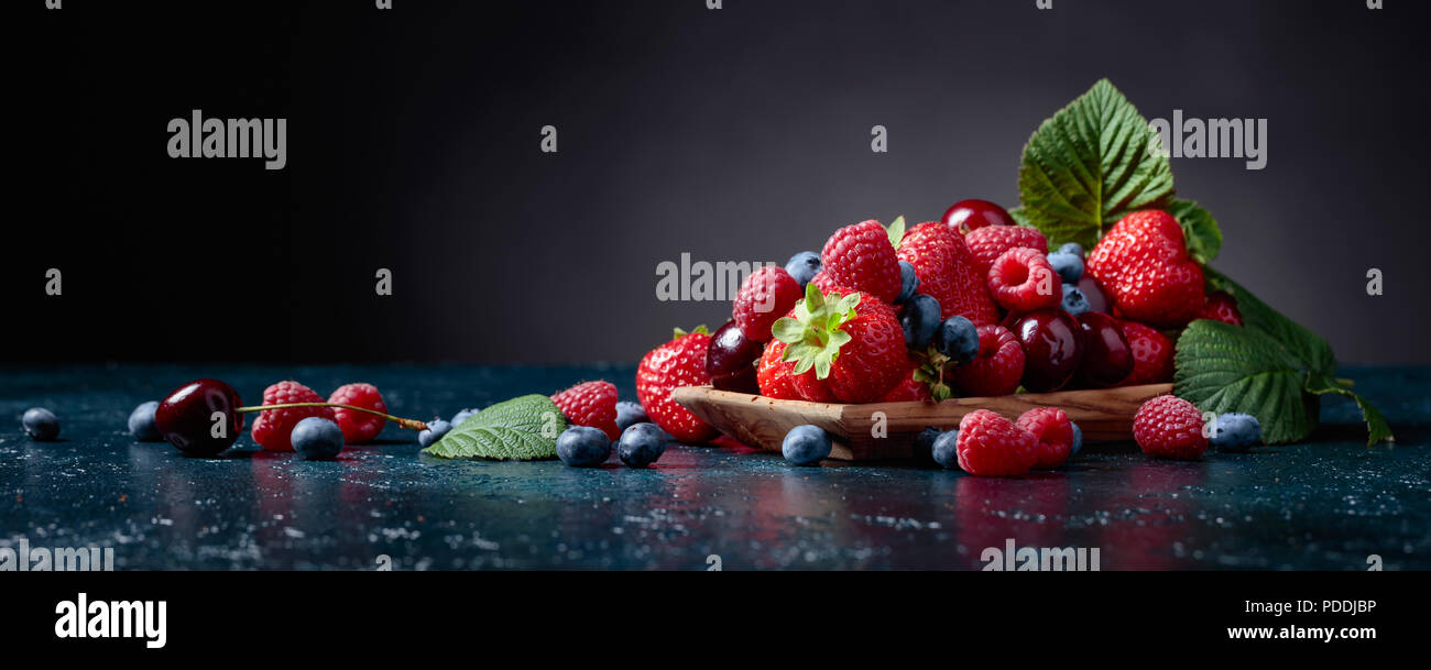 Berries closeup colorful assorted mix of strawberry, blueberry ...