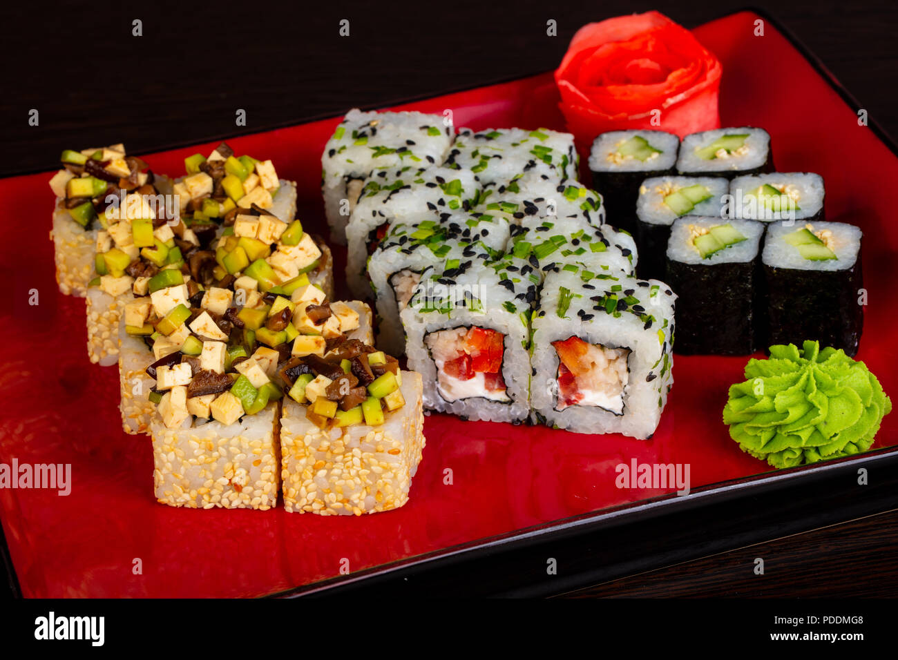 Japanese traditional roll and sushi set Stock Photo - Alamy