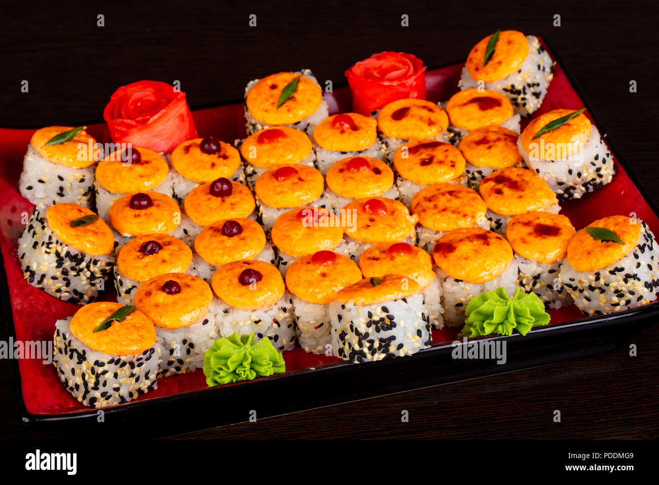 Japanese traditional roll and sushi set Stock Photo - Alamy