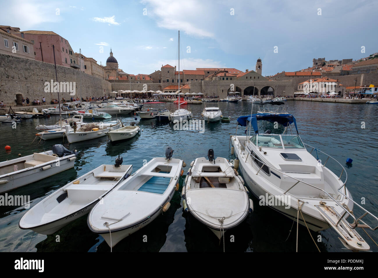 Boats harbored at the marina in old town Dubrovnik, Croatia, Europe ...