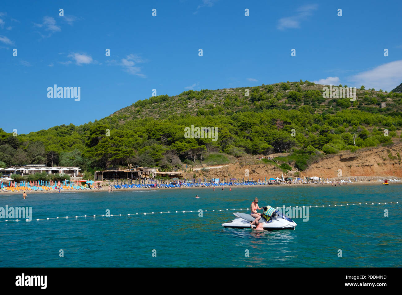 People on jetski in front of the Sunj sandy beach, Lopud Island ...