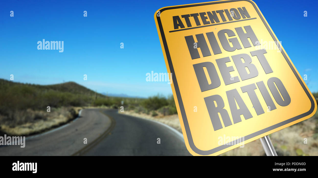 High debt ratio road sign on a sky background and dessert road Stock ...
