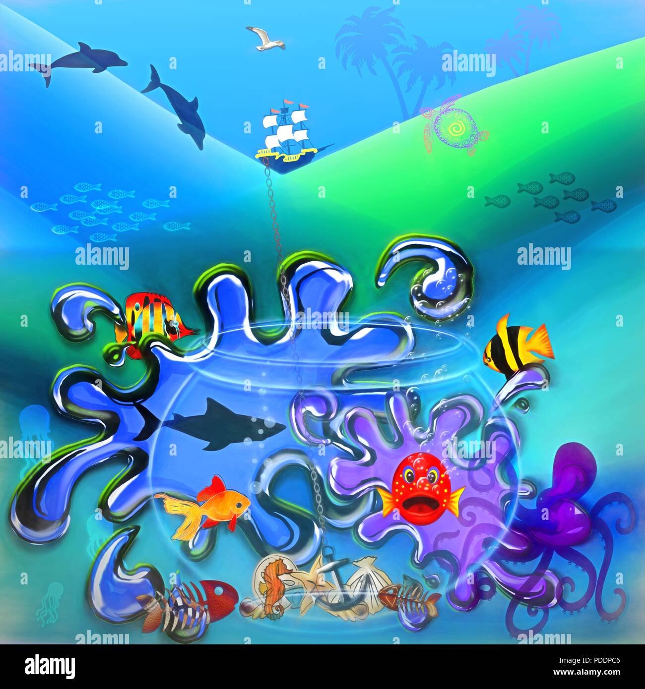 Cartoon fish bowl hi-res stock photography and images - Alamy