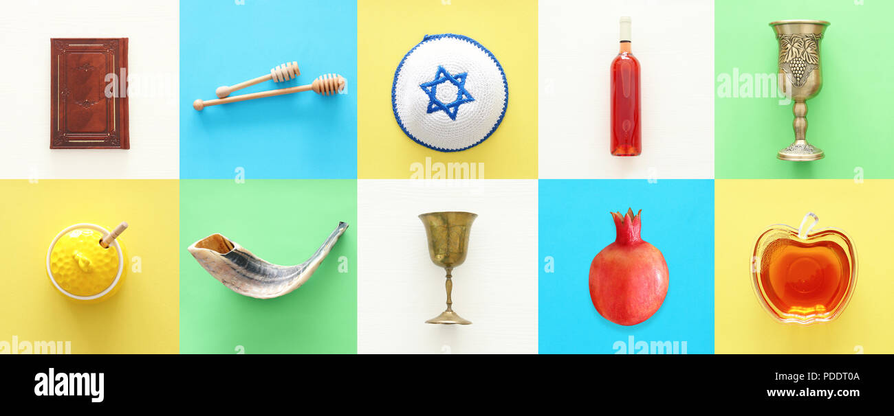 Rosh hashanah (jewish New Year holiday) collage concept. Traditional ...