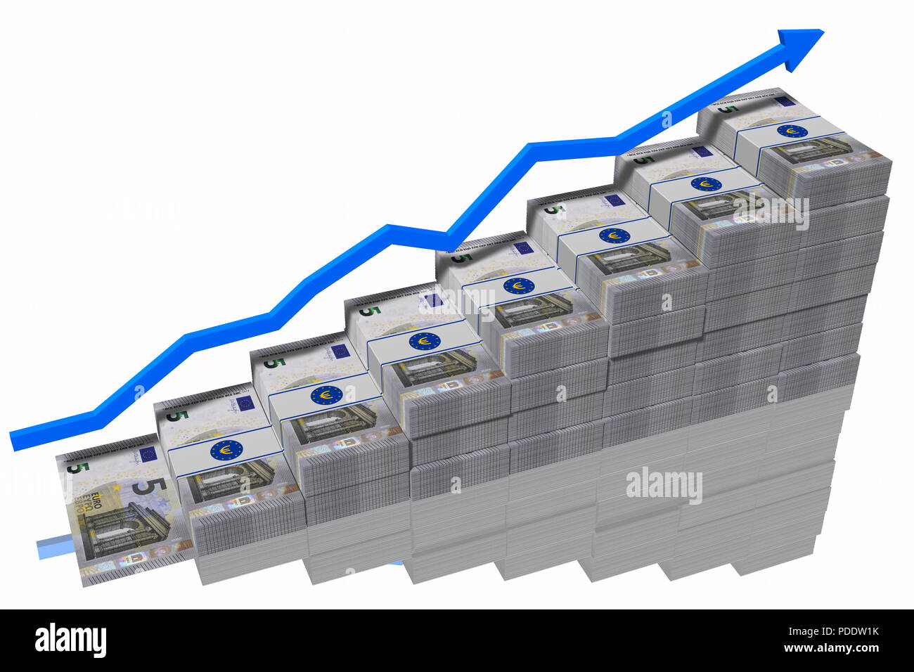 3D illustration. Stack of banknotes with graphic symbol growing Stock ...