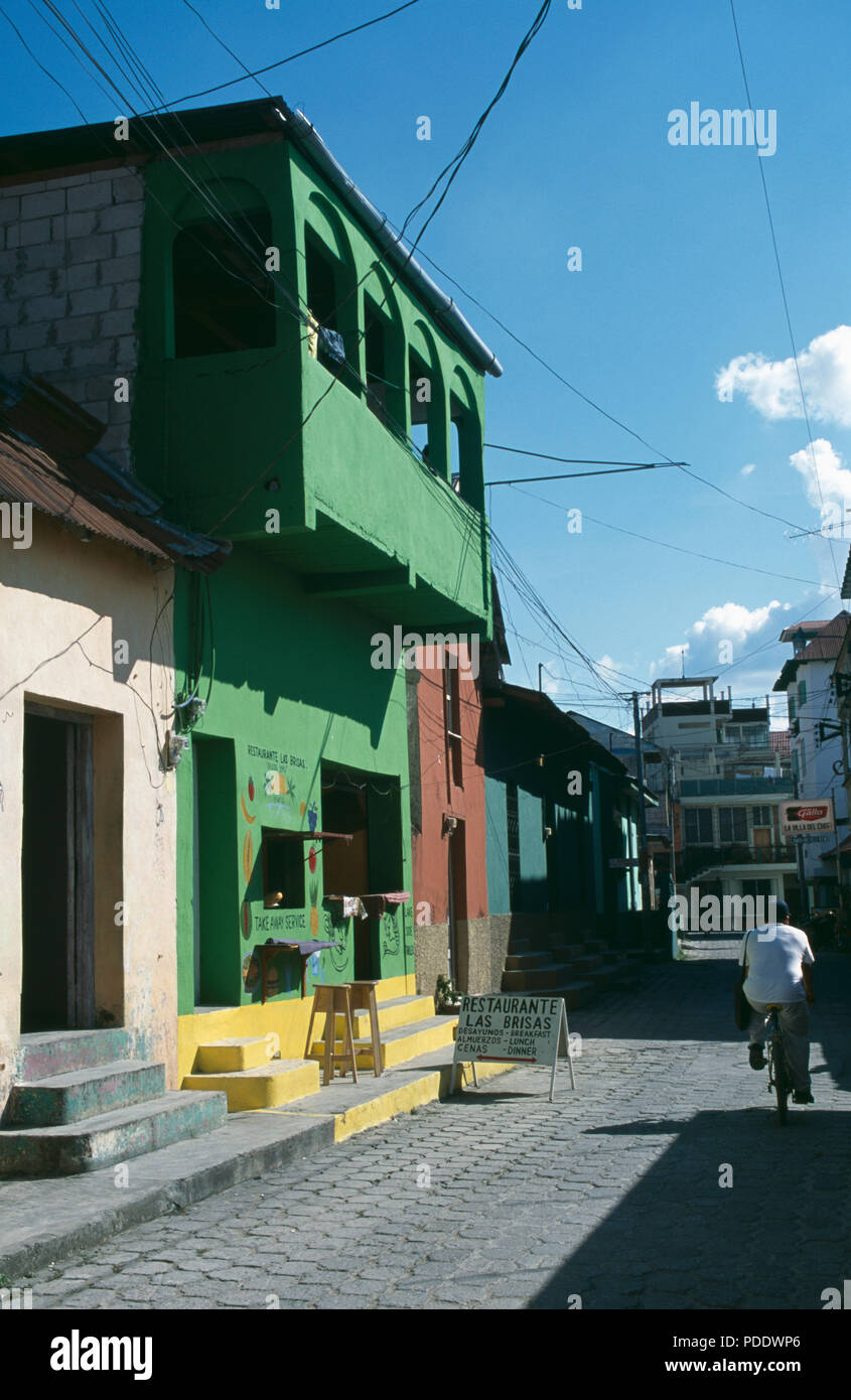 Green painted building in Flores in Guatemala Stock Photo - Alamy