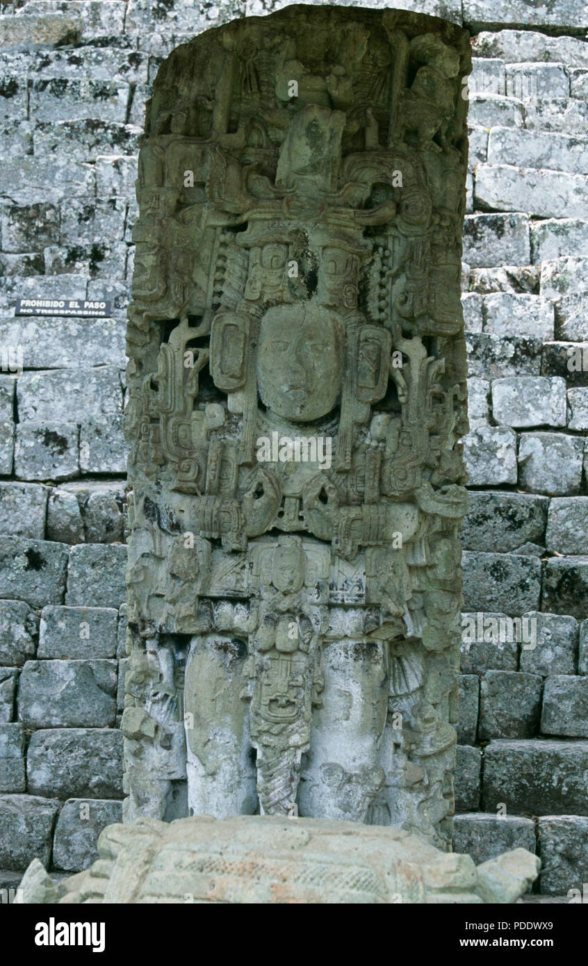 Stela N and smoke shell in Copan, in Honduras Stock Photo - Alamy