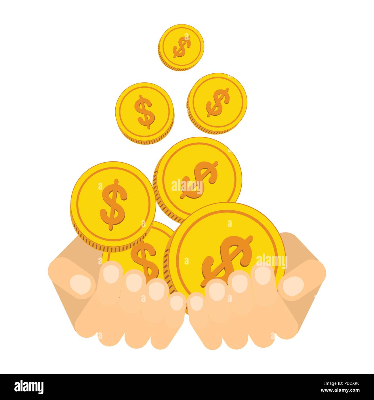 Hand catch falling gold money cash coins Stock Vector Image & Art - Alamy