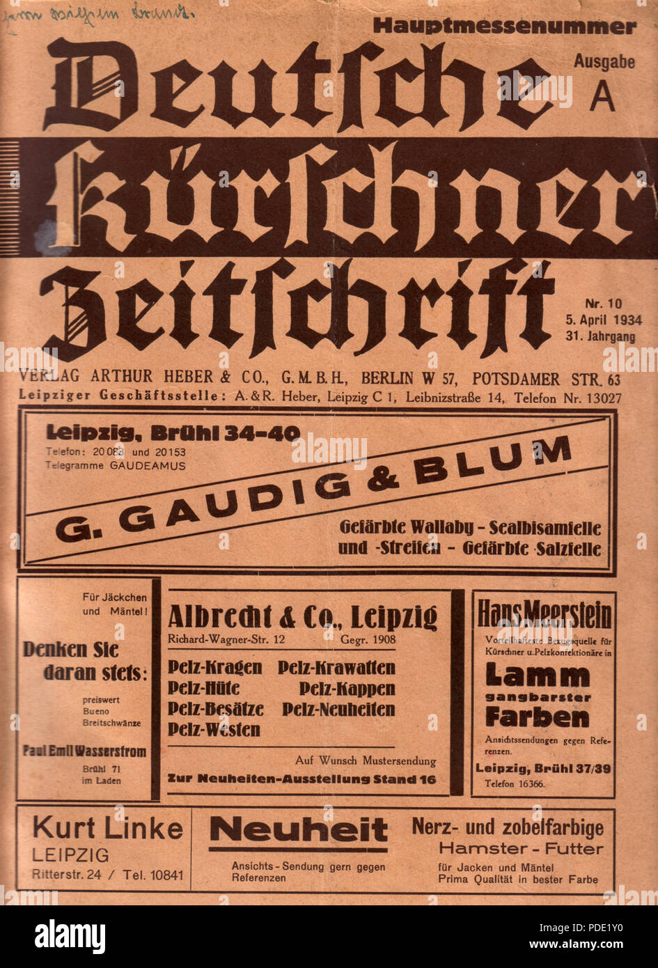111 Deutsche Kürschner-Zeitschrift, front-page of a German furriers ...