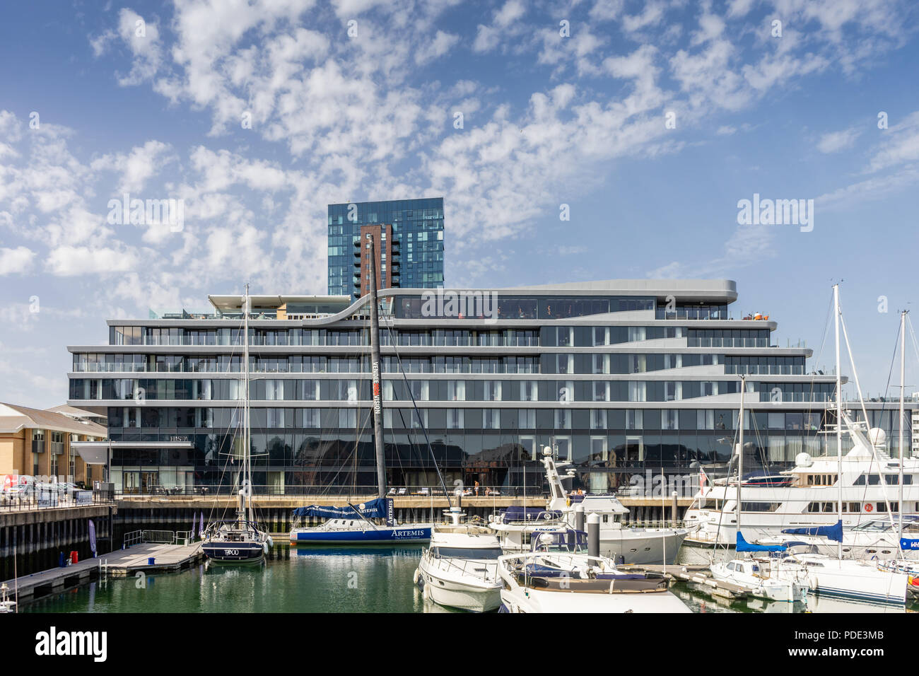 View across the Ocean Village marina to the Southampton Harbour Hotel ...