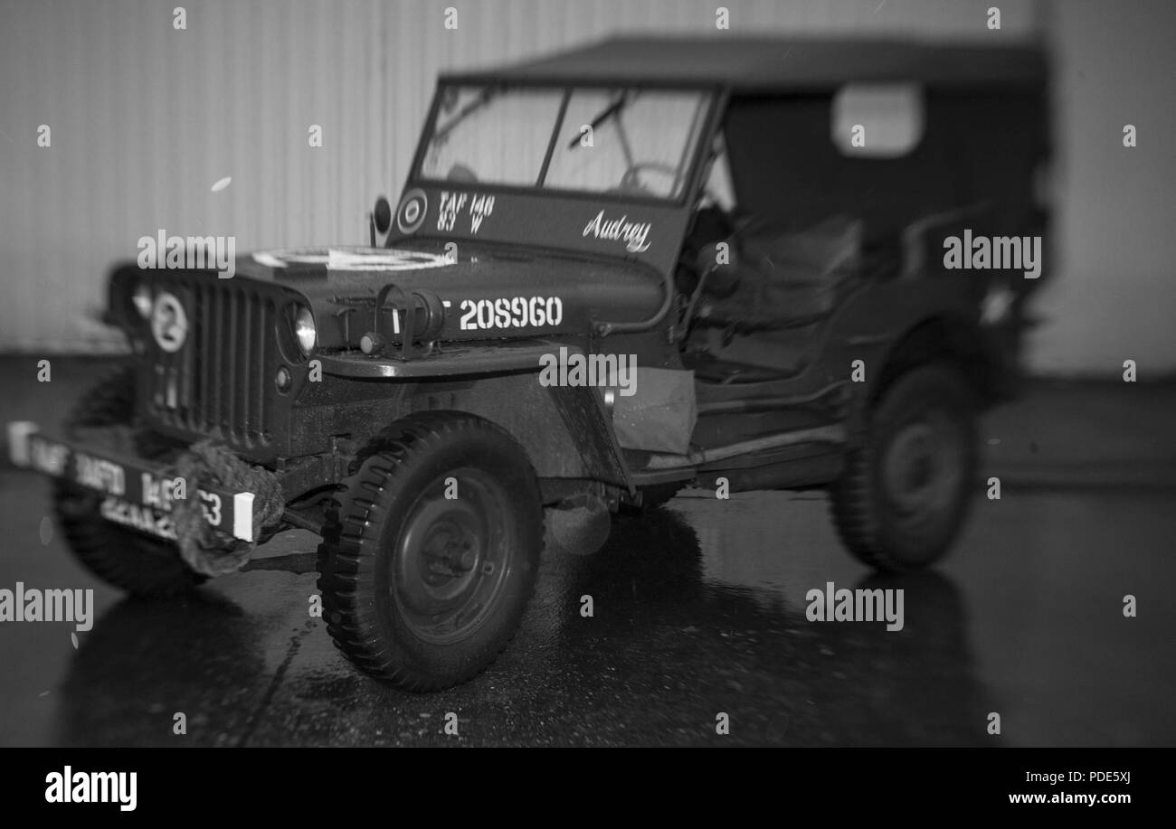 A vintage U.S. Army Jeep sits on display during a 1950’s hanger dance ...