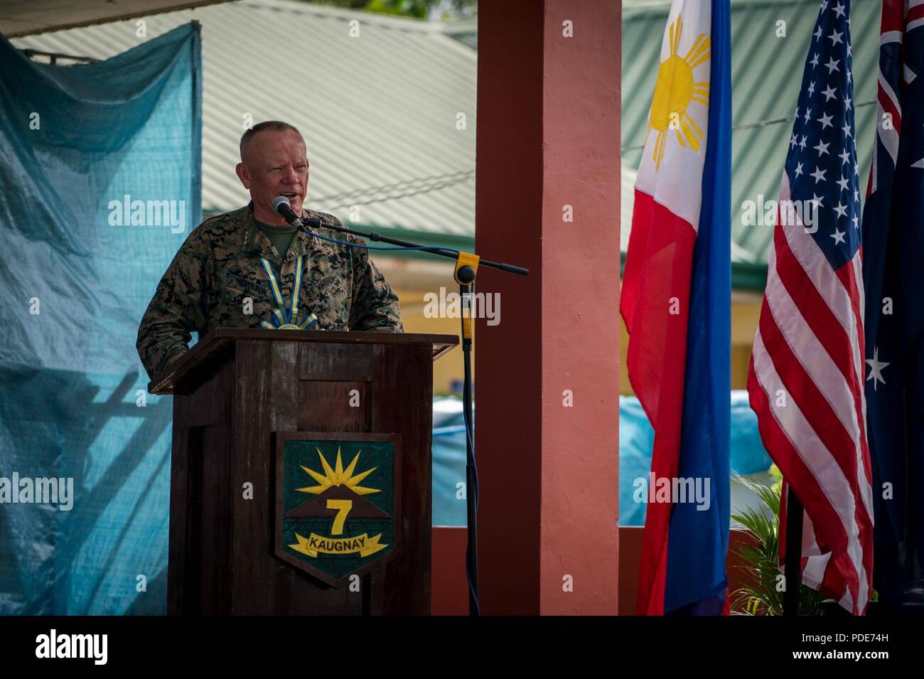 U.S. Marine Corps Lt. Gen. Lawrence Nicholson gives his remarks during ...