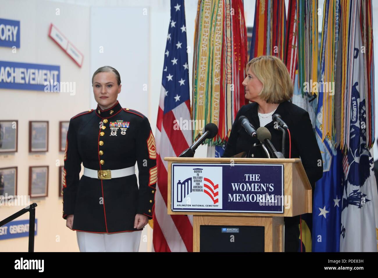 Master Sgt. Meghann Viggiani stands at attention while Rep. Claudia ...