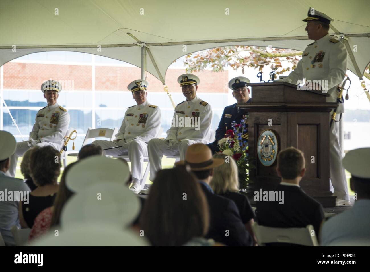 Coast Guard Vice Admiral Karl Schultz, addresses a crowd Friday, May 18 ...