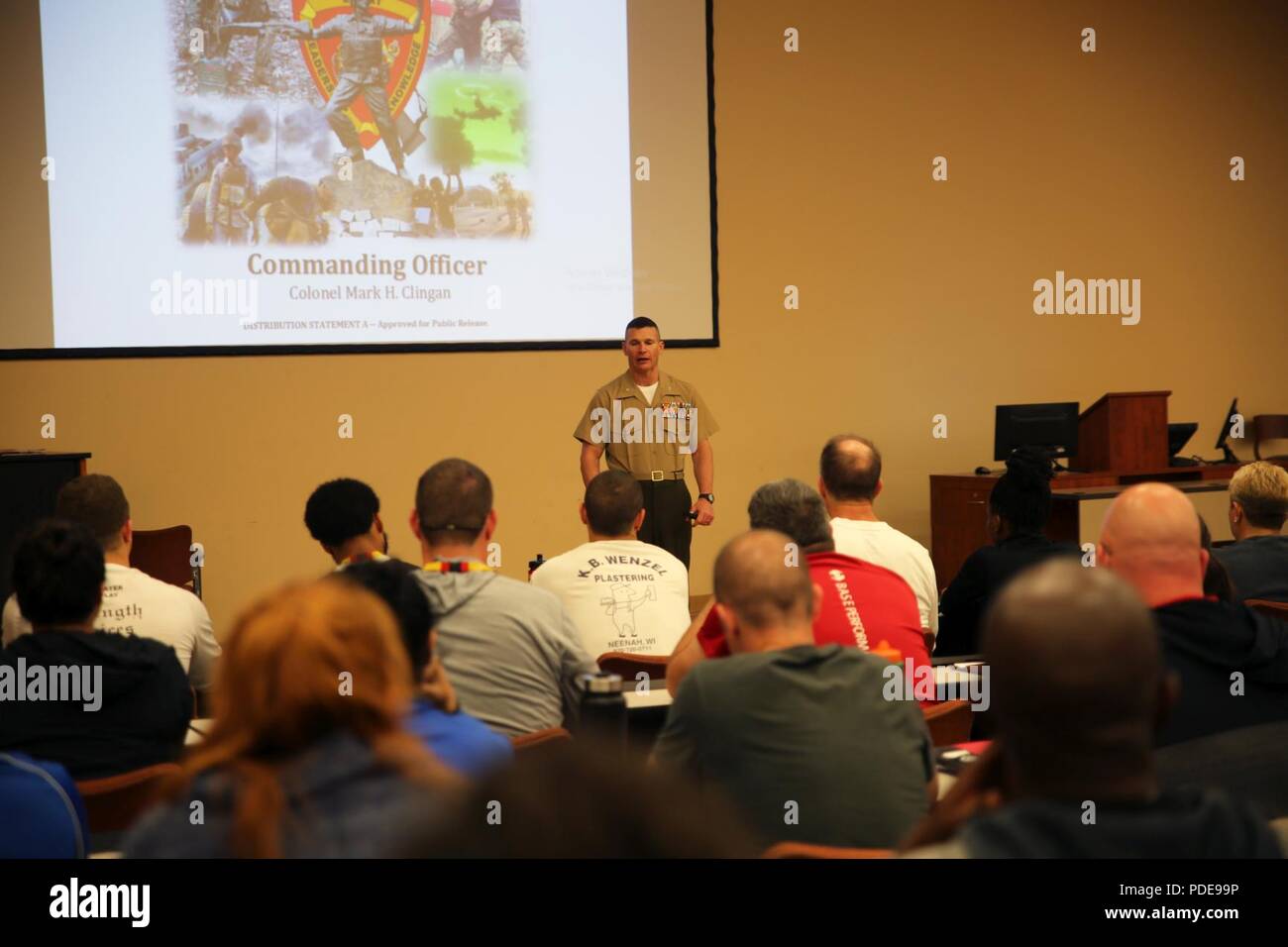 Col. Mark Clingan, the commanding officer of The Basic School, gives a ...