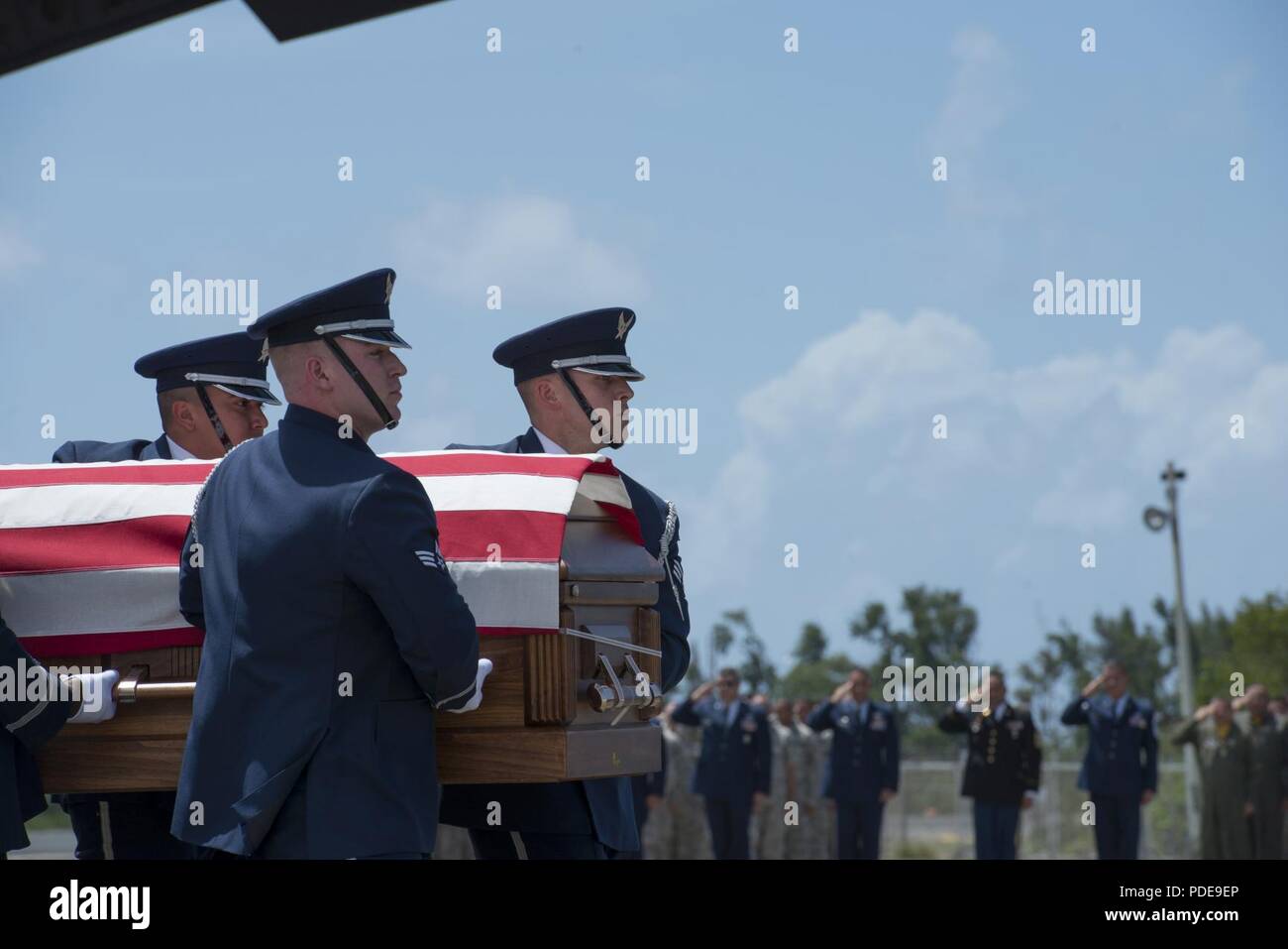 Airmen from the U.S. Air Force Honor Guard perform a dignified arrival ...