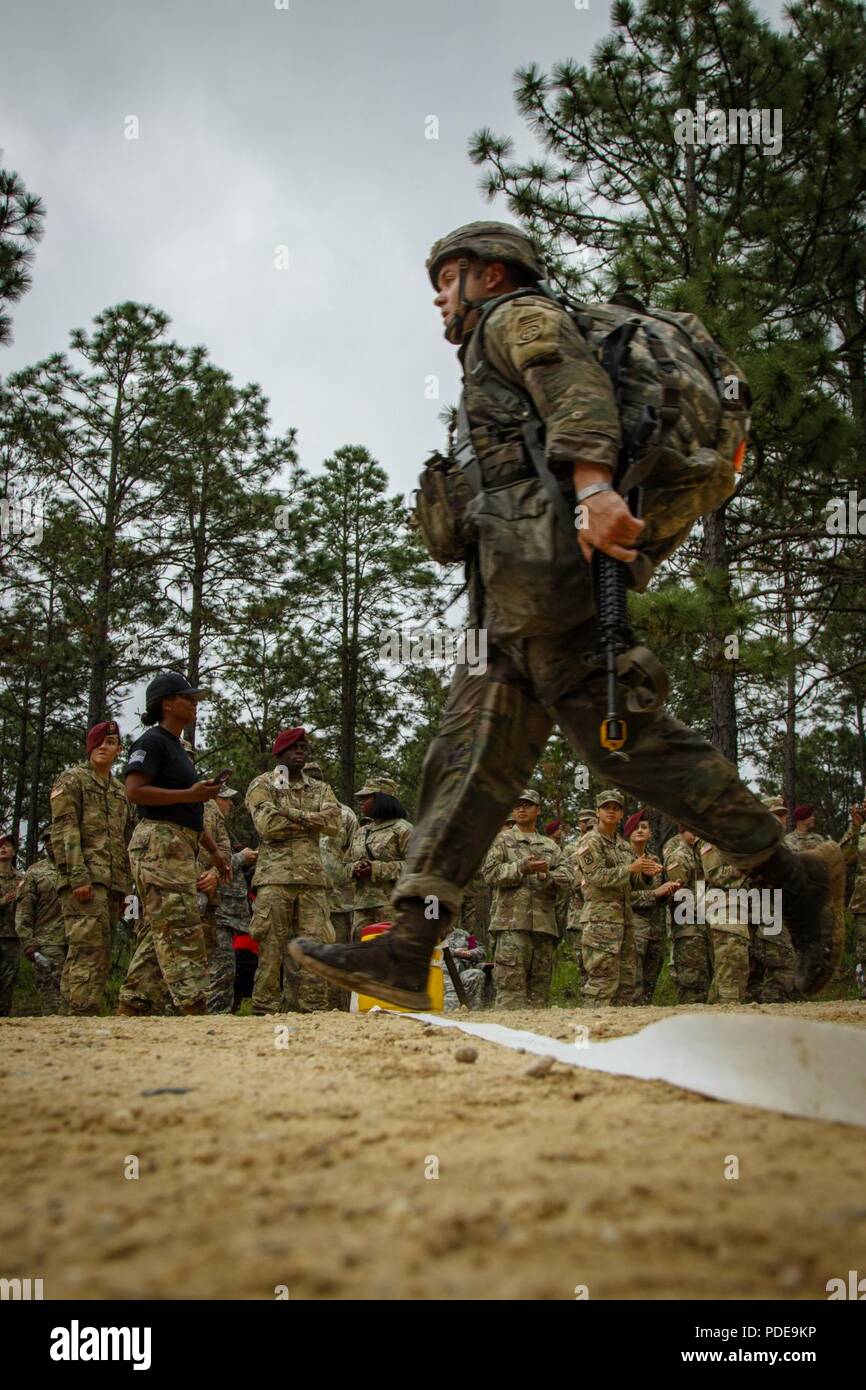 A U.S. Army paratrooper assigned to the 82nd Airborne Division passes ...