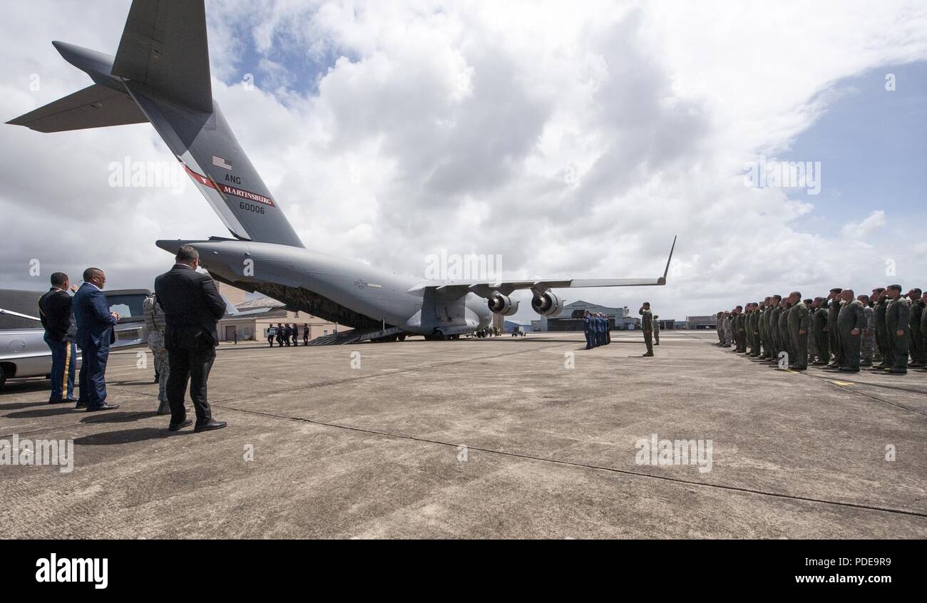 Airmen from the U.S. Air Force Honor Guard perform a dignified arrival ...