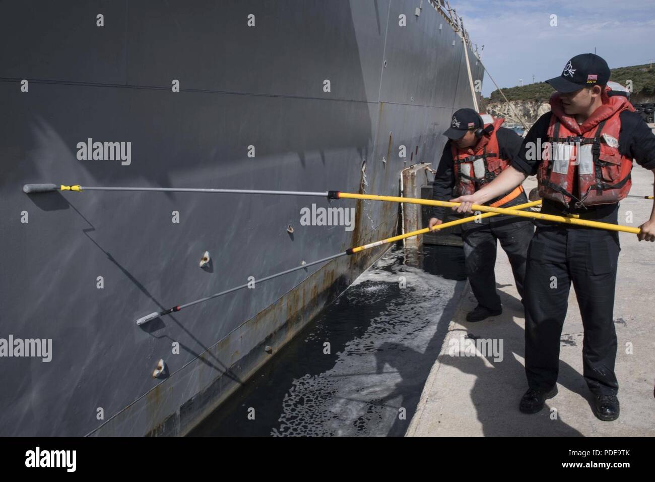 SOUDA BAY, Greece (May 17, 2018) Seaman Recruit Brandon Fleury, right ...