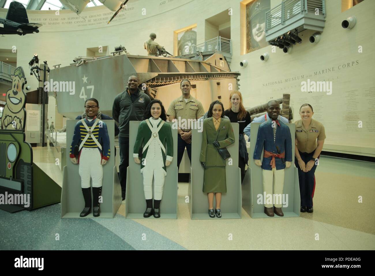 Members of the Mid-Eastern Athletic Conference (MEAC) and Marines pose ...