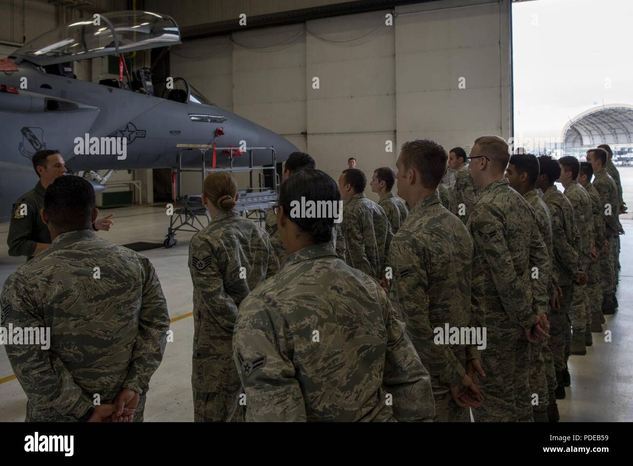 Lt. Col. Isaac Bell, 335th Fighter Squadron commander, address Airmen ...